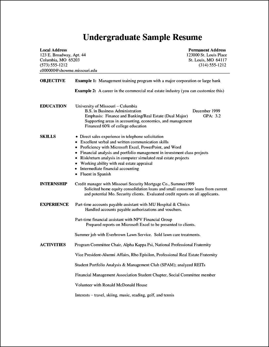 Undergraduate Curriculum Vitae Example Free Samples Examples Undergraduate Curriculum Vitae Example Free Samples Examples