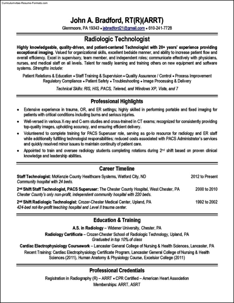 Radiologic Technologist Resume Templates Free Samples Examples