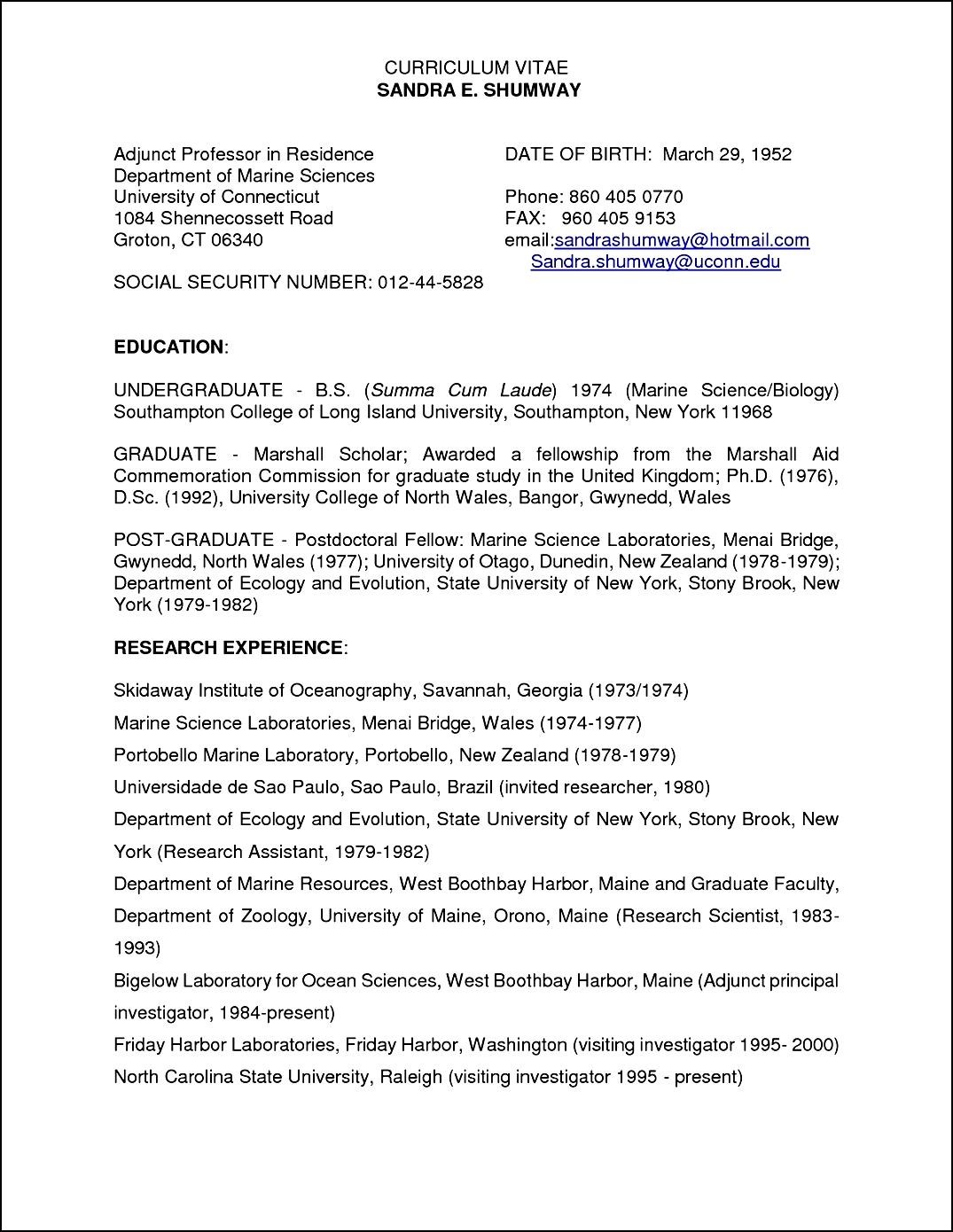 Sample Curriculum Vitae For Adjunct Professor Free Samples Examples