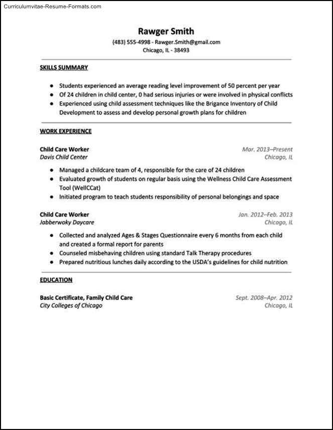 Childcare Resume