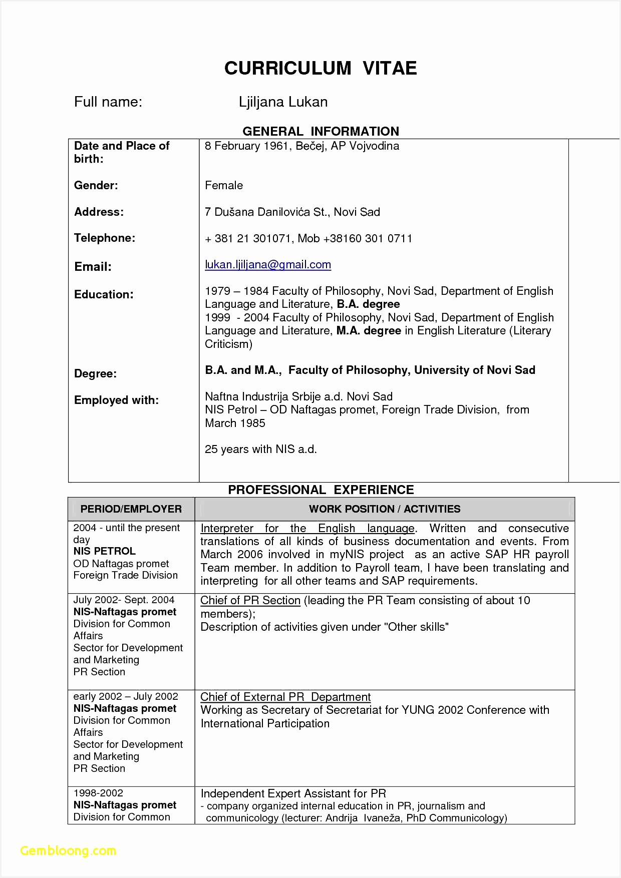 Blank Curriculum Vitae Format Pdf Best CV Samples Template 2019